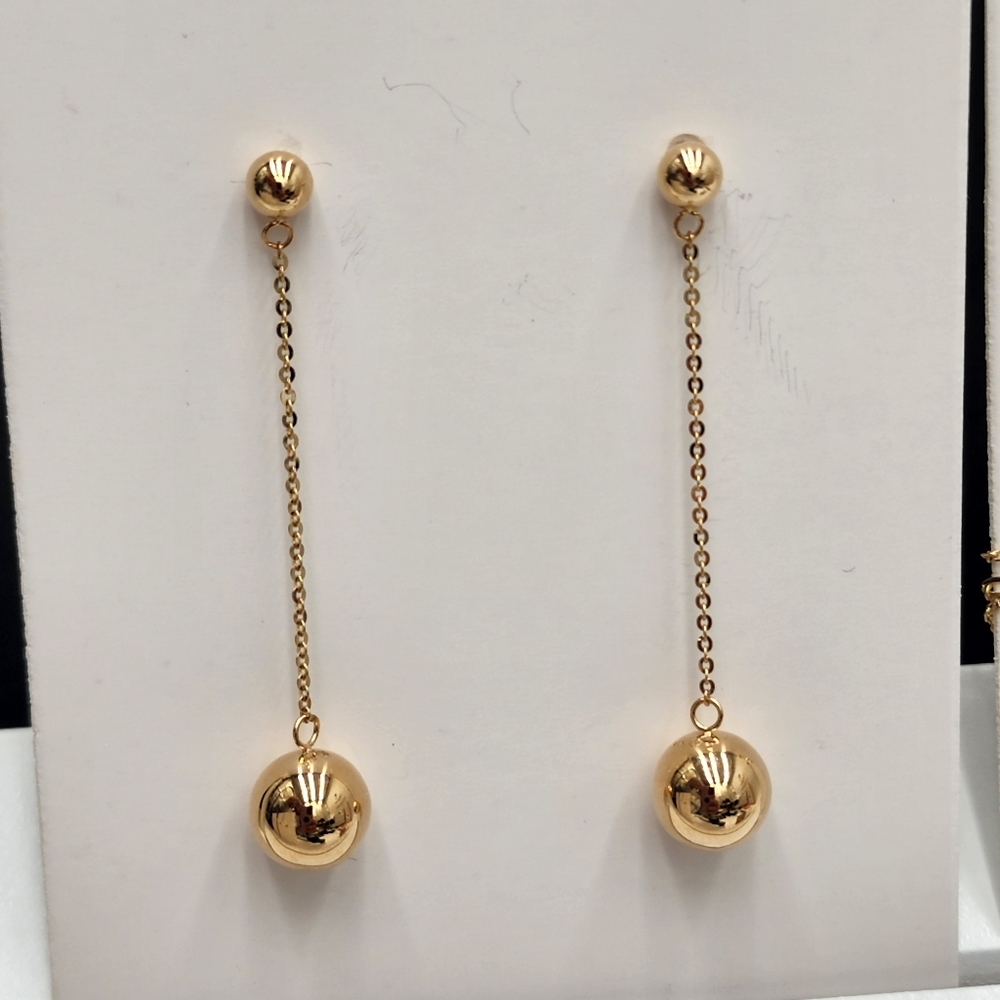 18k Yellow Gold Ball Drop Thread Dangling Earrings 4m… - Gem